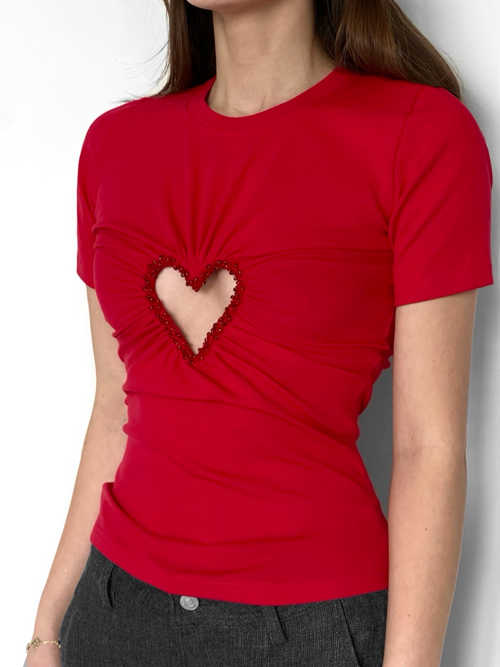 Red Heart Embroidered T-Shirt